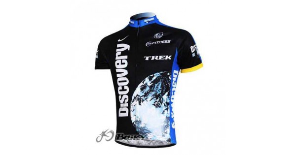 Discovery Channel Trek Pro Team Wielershirt Met Korte Mouwen Zwart Blauw